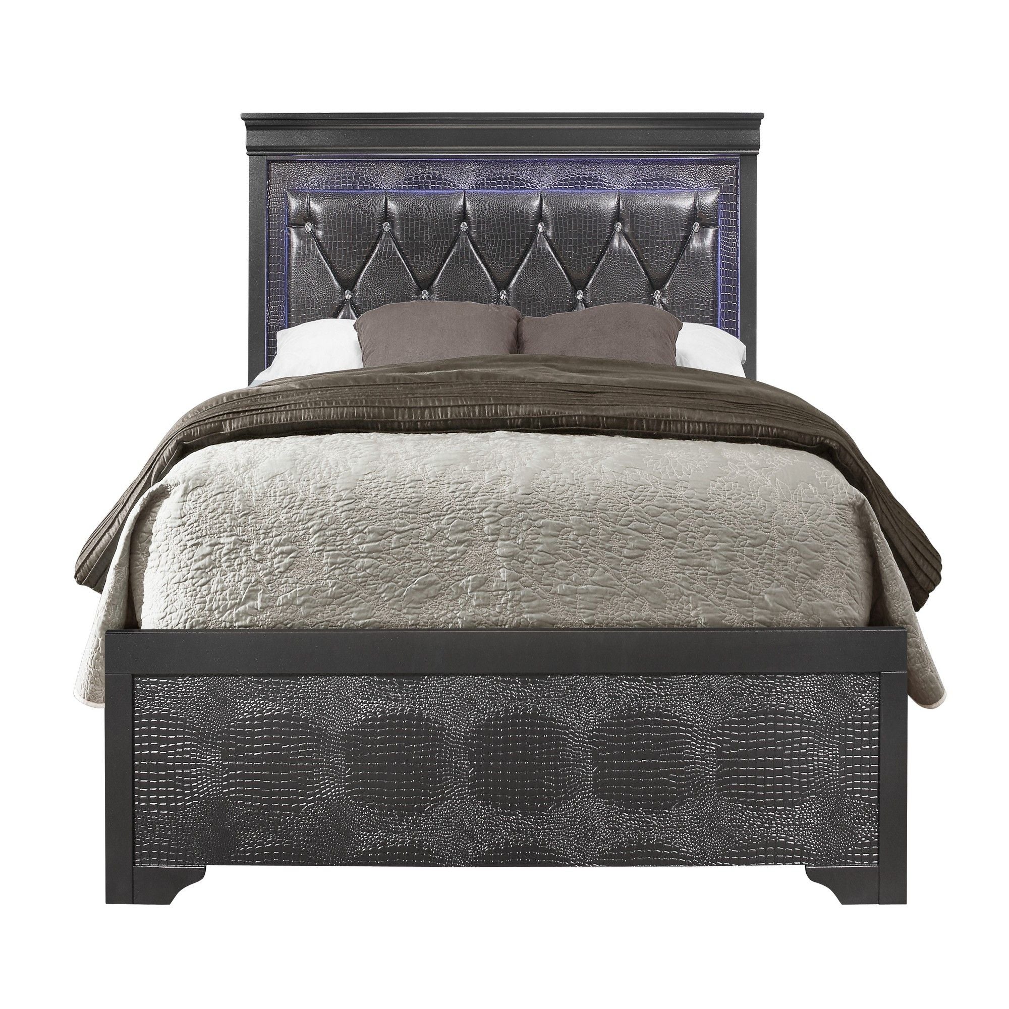 Shaker - 5 Pieces Bedroom Set With Crystal Inspired Tufted Headboard A ...